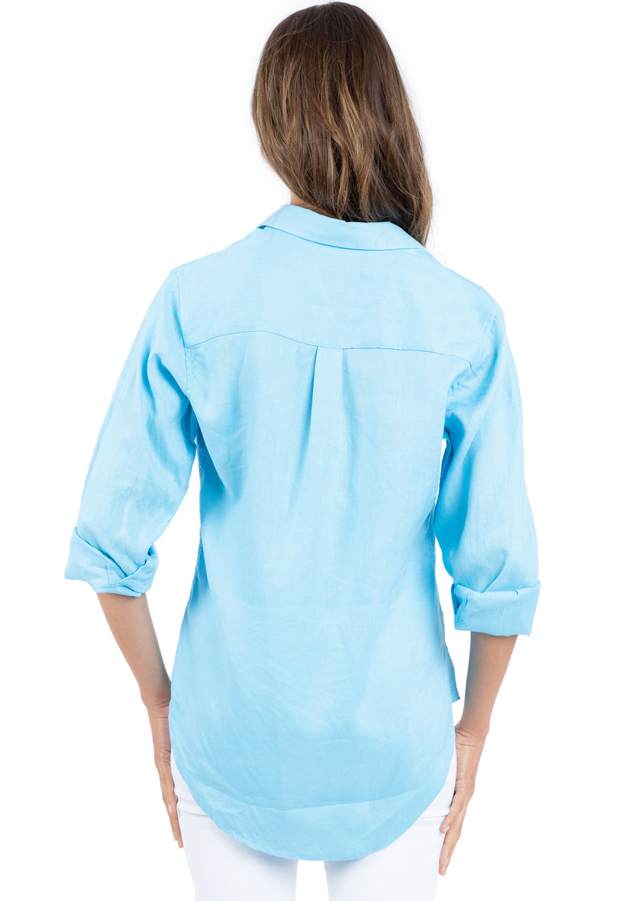 Iris Turquoise Classic Fit Linen Shirt – camixa.com