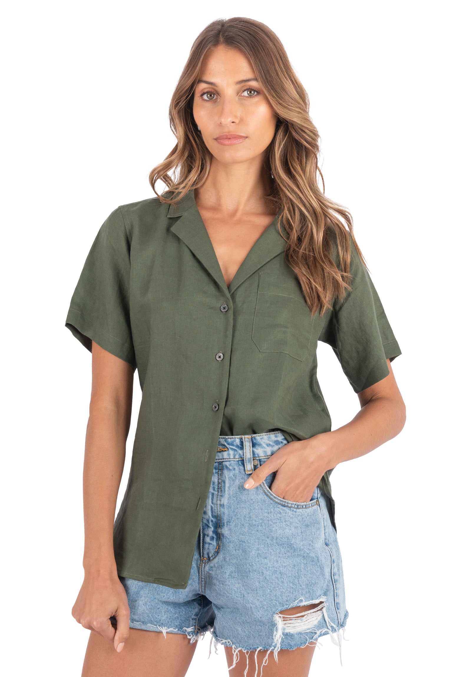Revere Olive Green SS Linen T-shirt – camixa.com