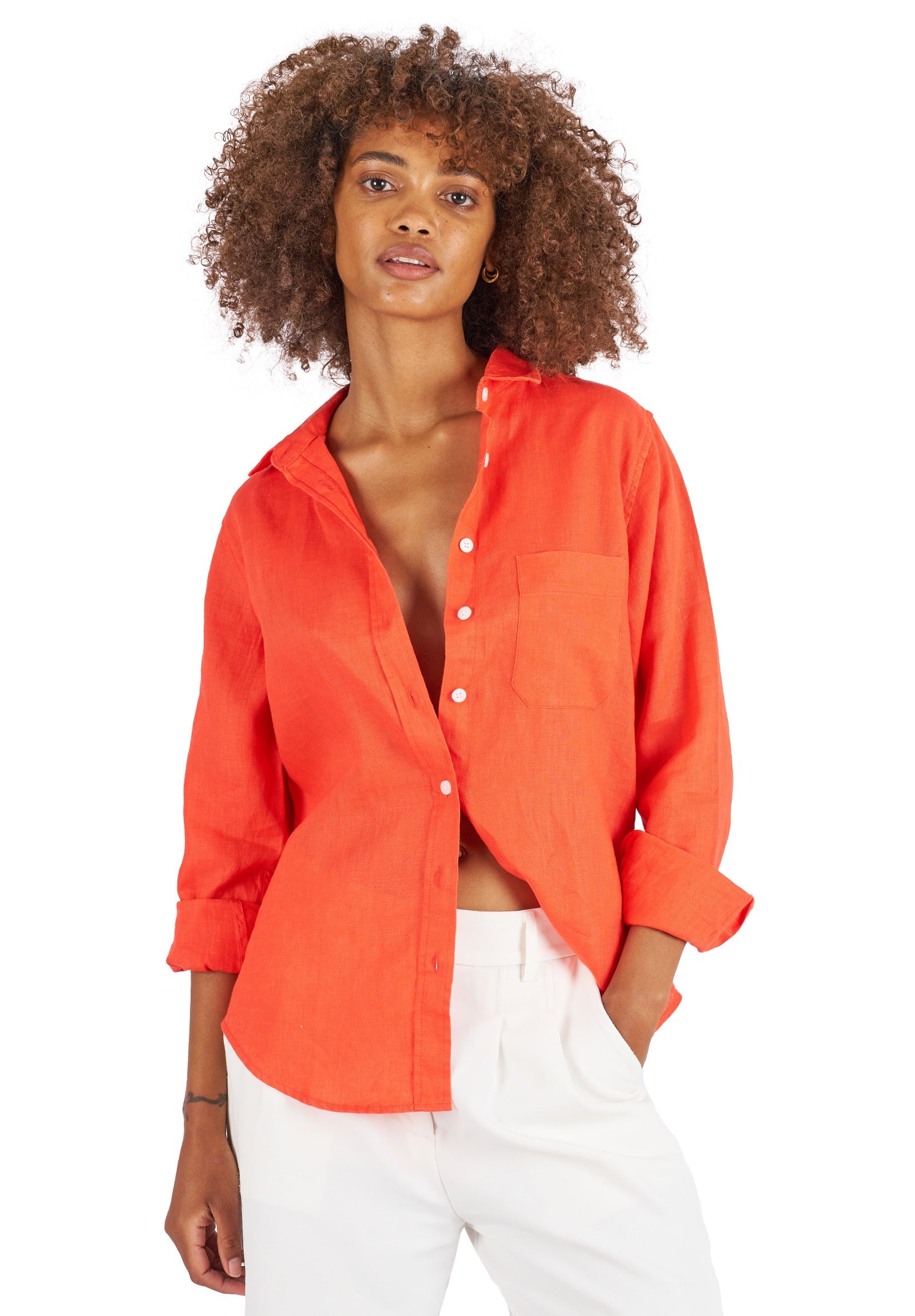 Iris Coral Classic Fit Linen Shirt – camixa.com