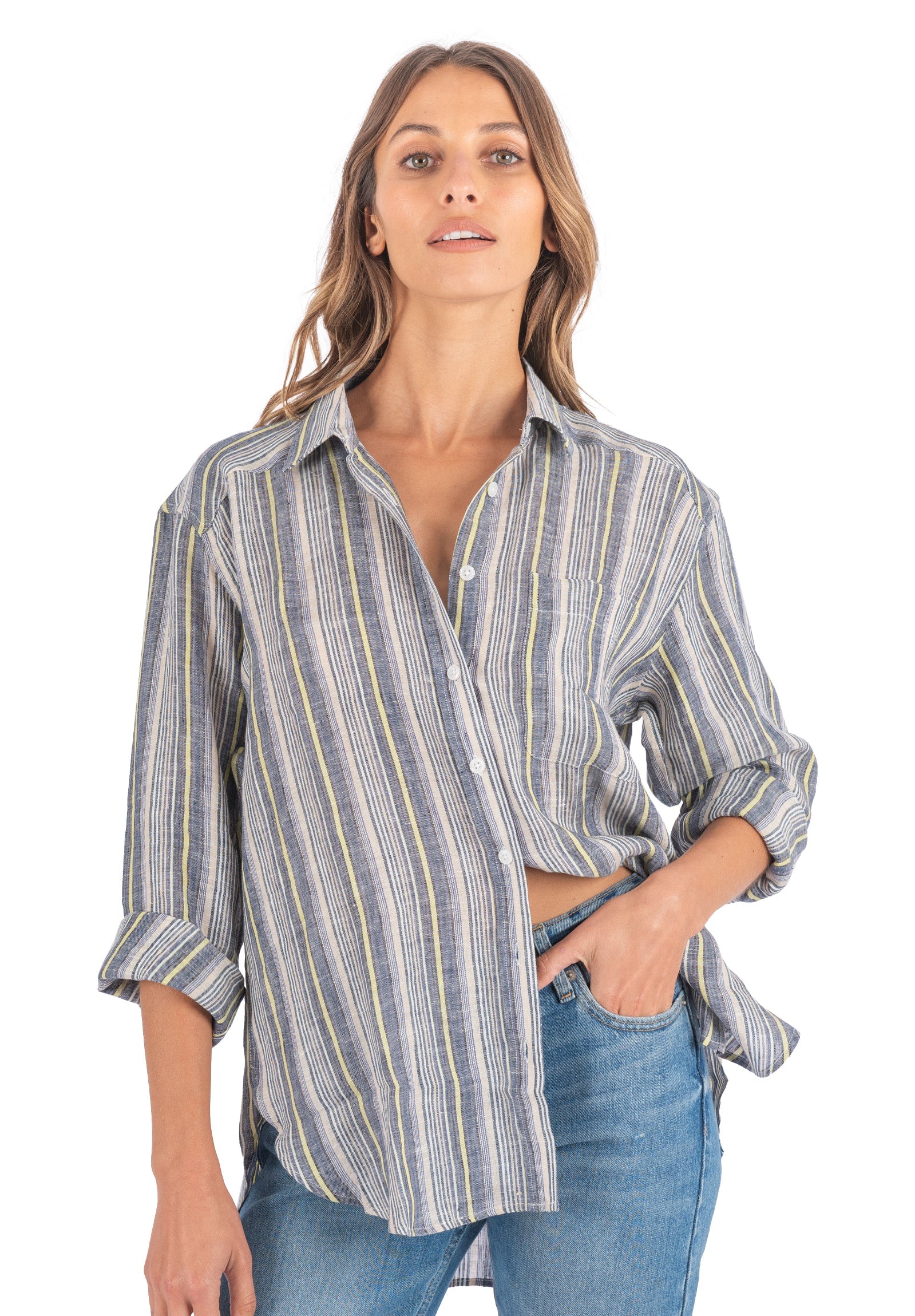 Poppy Linen Oversized Blue Yellow Stripes – CAMIXA USA